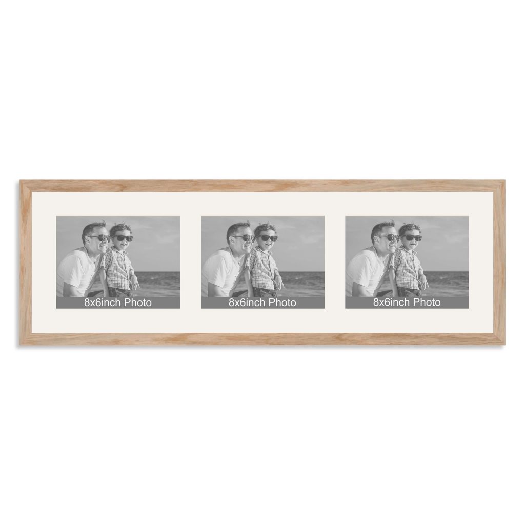 Solid Oak Multi Aperture Frame for three 8x6/6x8in landscape Photos - INYDY