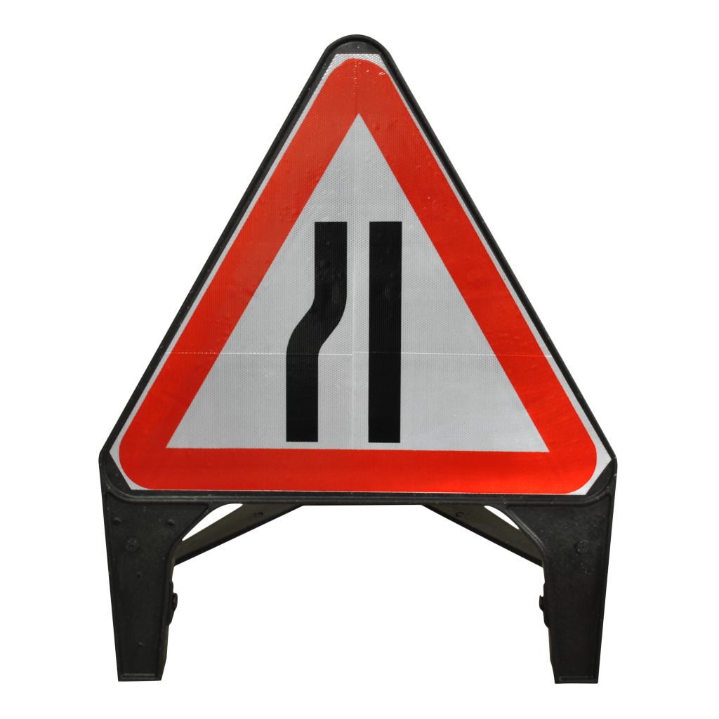 Road Narrows Left 750Mm Road Sign Red / White Colour Street Solutions ...