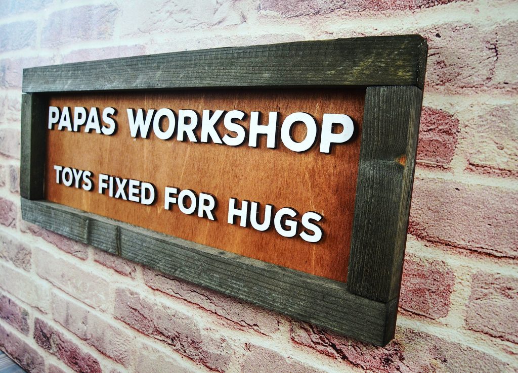 Large Wooden rustic Signs dads man cave - light oak border - Forth ...